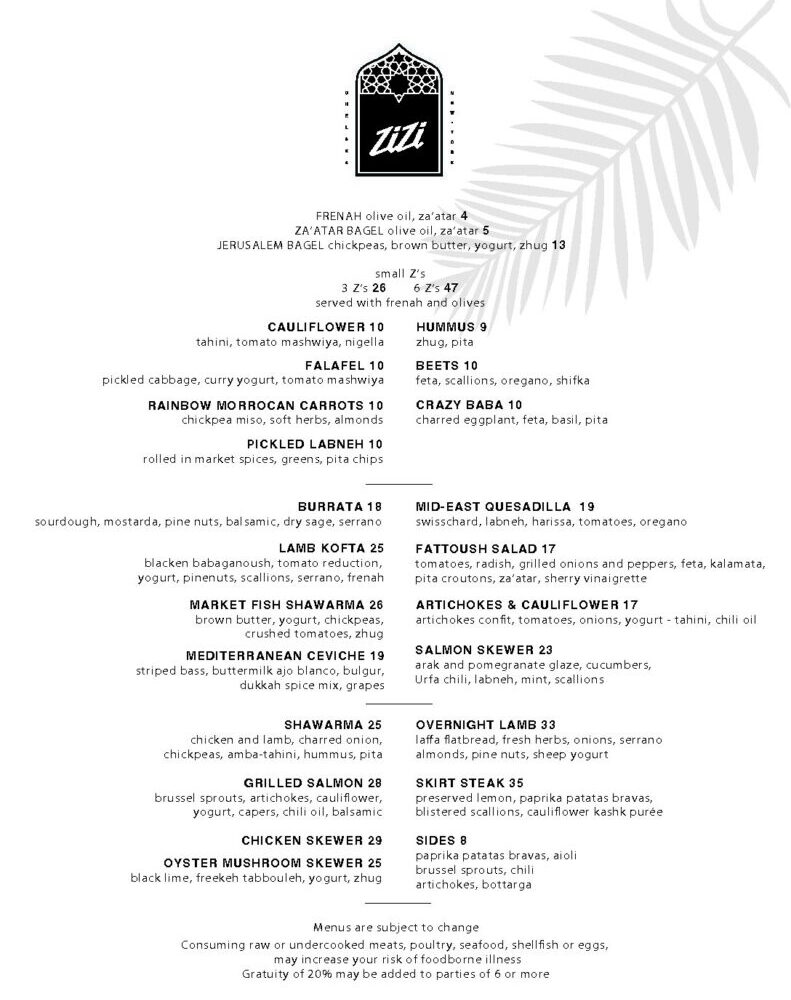 Menu – ZIZI NYC