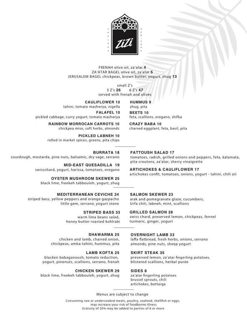Menu – ZIZI NYC
