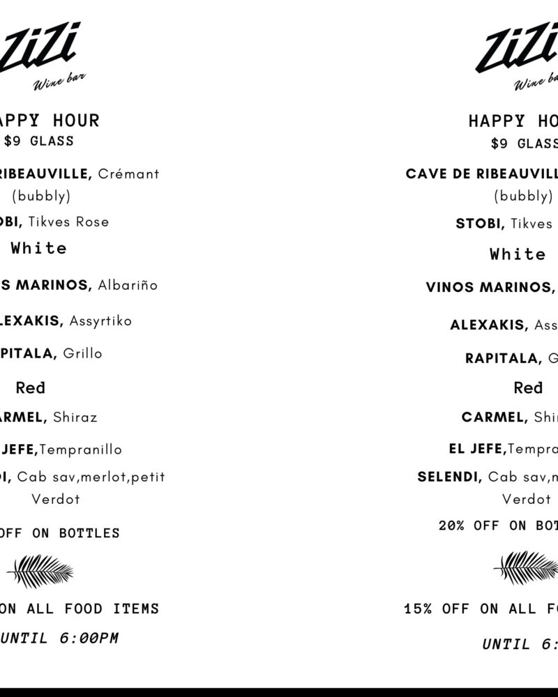 Menu Broadway – ZIZI NYC